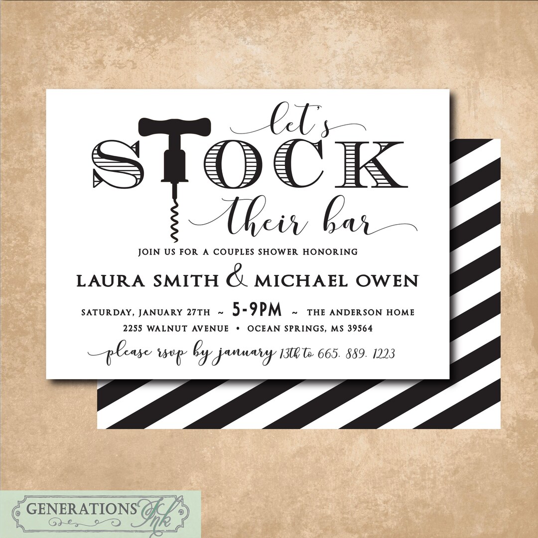 Stock the Bar Shower Invitation, Couples Shower, Black and White ...