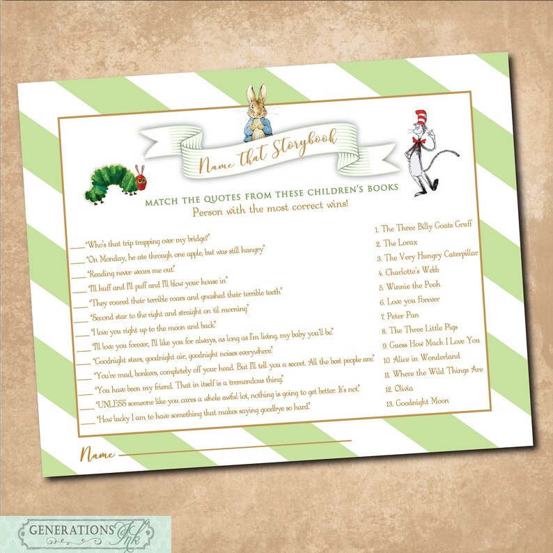 INSTANT Download/name the Storybook Game, Storybook Baby Shower, Name ...