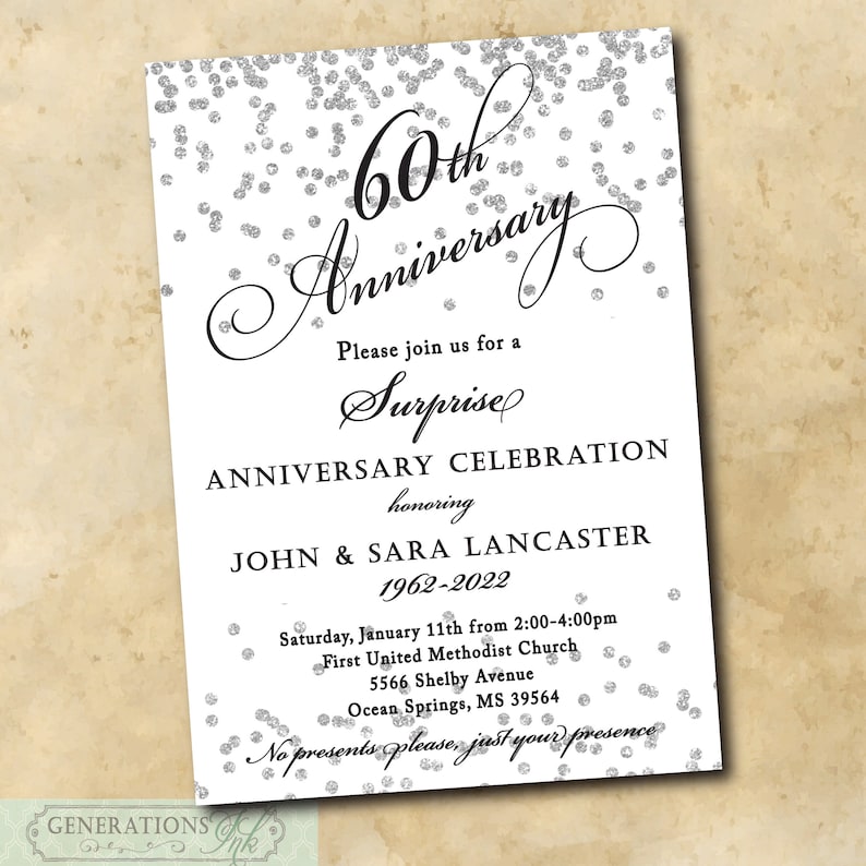 60th Wedding Anniversary Invitation Printable/digital - Etsy