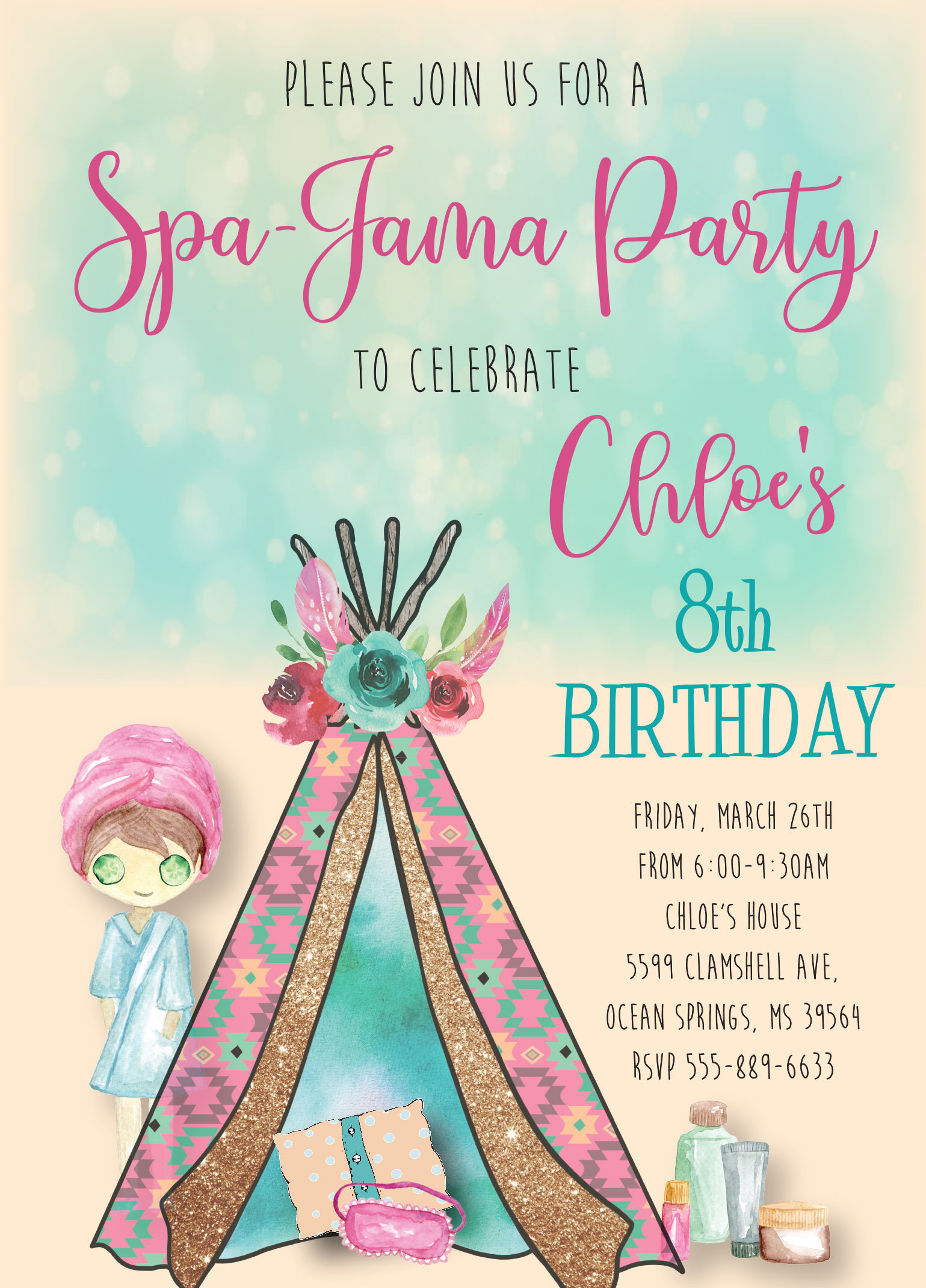 Teepee Spa-jama Birthday Party Invitation Teepee Spajama - Etsy