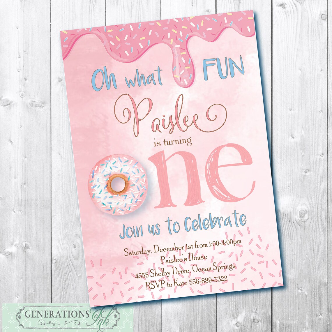 Donut First Birthday Invitation, Watercolor, Sprinkles, Girl First ...
