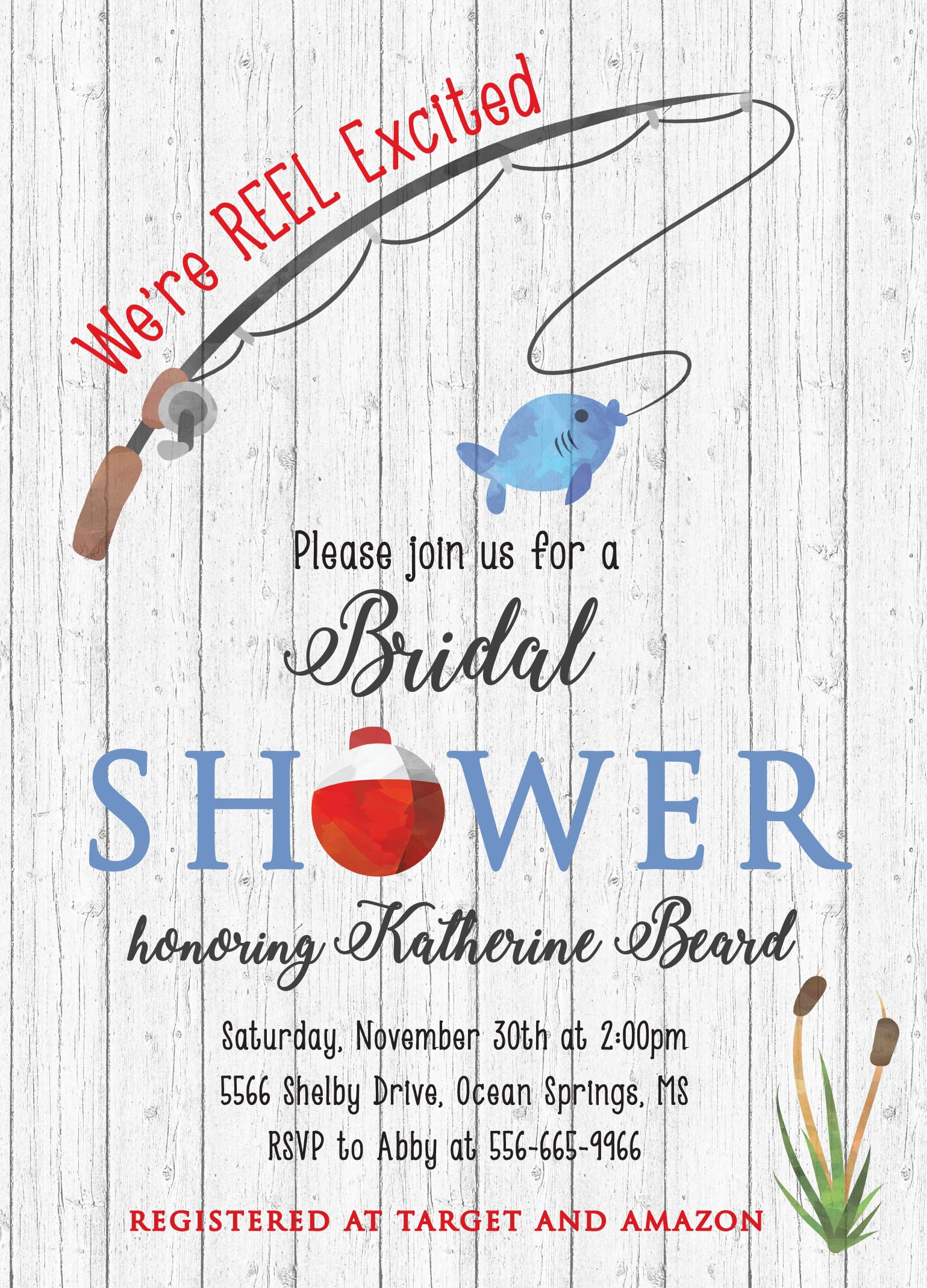 Teal Bridal Shower Invitation Fish