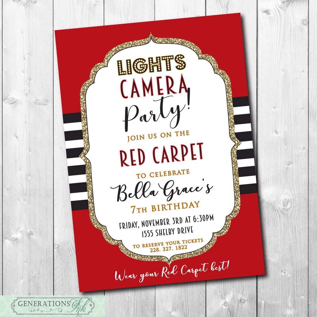 Red Carpet Birthday Party Invitation Printable/movie, Star, Runway ...