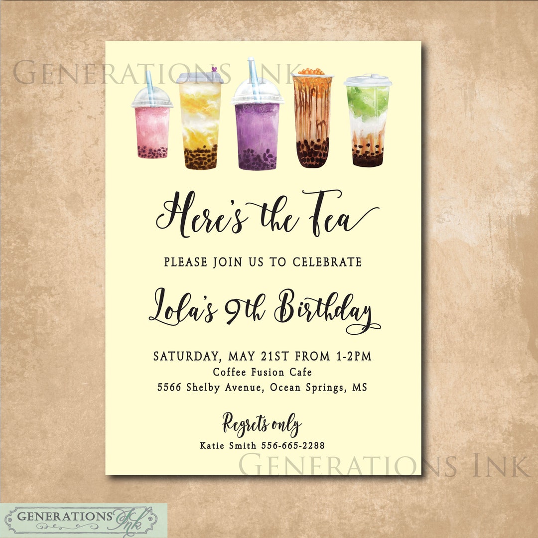 Boba Tea Birthday Invitation, Boba Bubble Tea Invitation, Teen Tween ...
