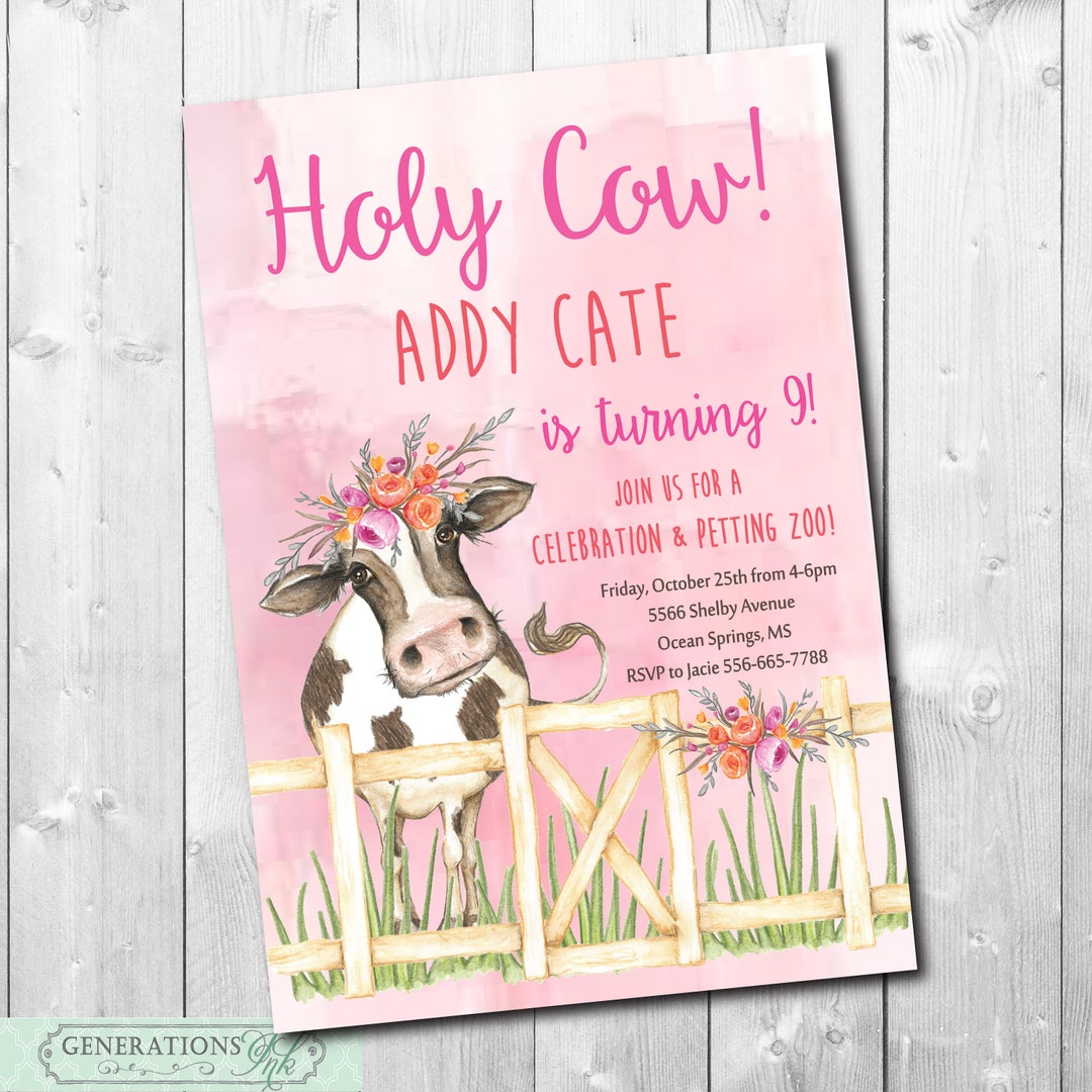 Cow Birthday Invitation, Farm Birthday Invitation, Cow Party, Girl ...