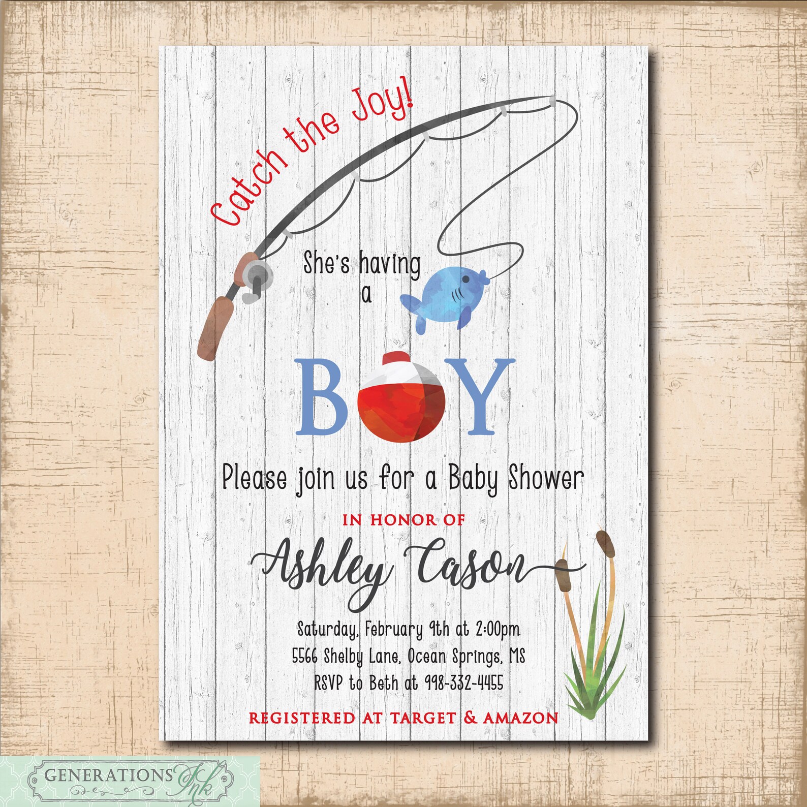 Fishing Baby Shower Invitation, Boy Baby Shower, Reel Excited, Rustic ...