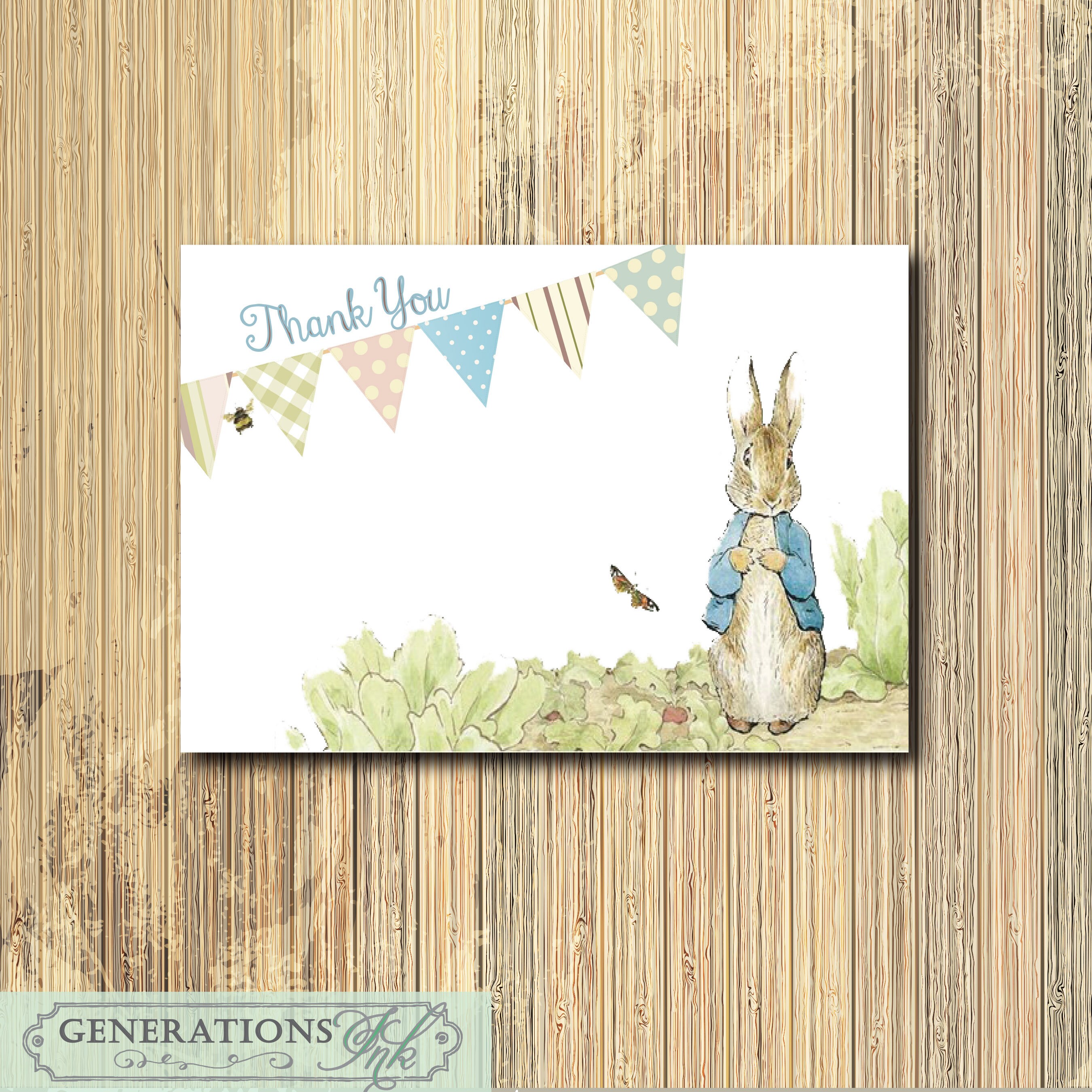 INSTANT DOWNLOAD, Vintage Peter Rabbit Thank You Note Printable, 4x6 ...