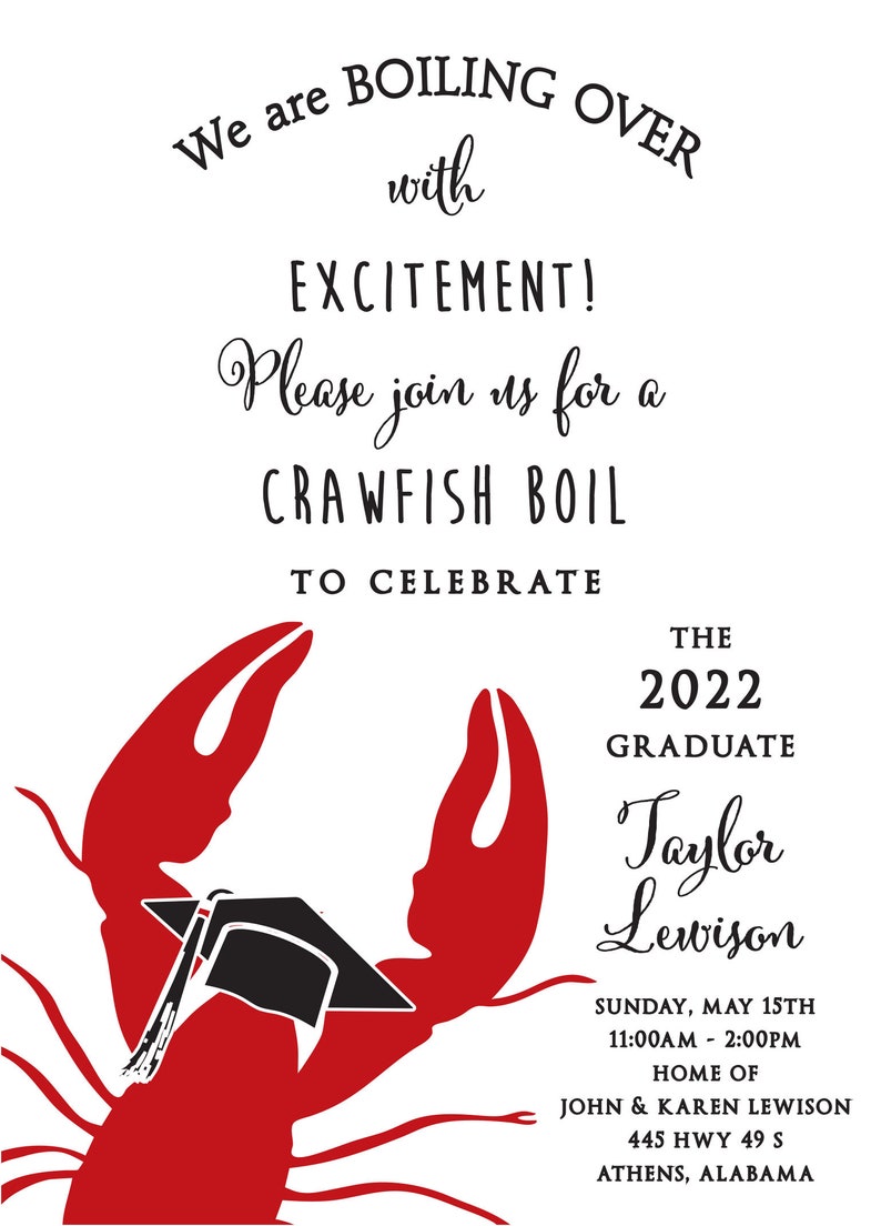 Graduation Party Invitation, Crawfish Boil Invitation, Graduation ...