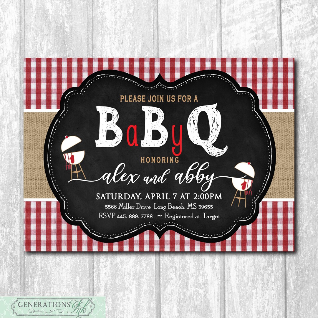 Baby Q Invitation, Couples Baby Shower, Couples Baby Q, Baby Shower ...