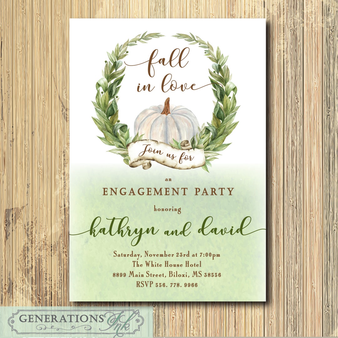 Fall Engagement Party Invitation, Fall in Love Invitation, Watercolor ...