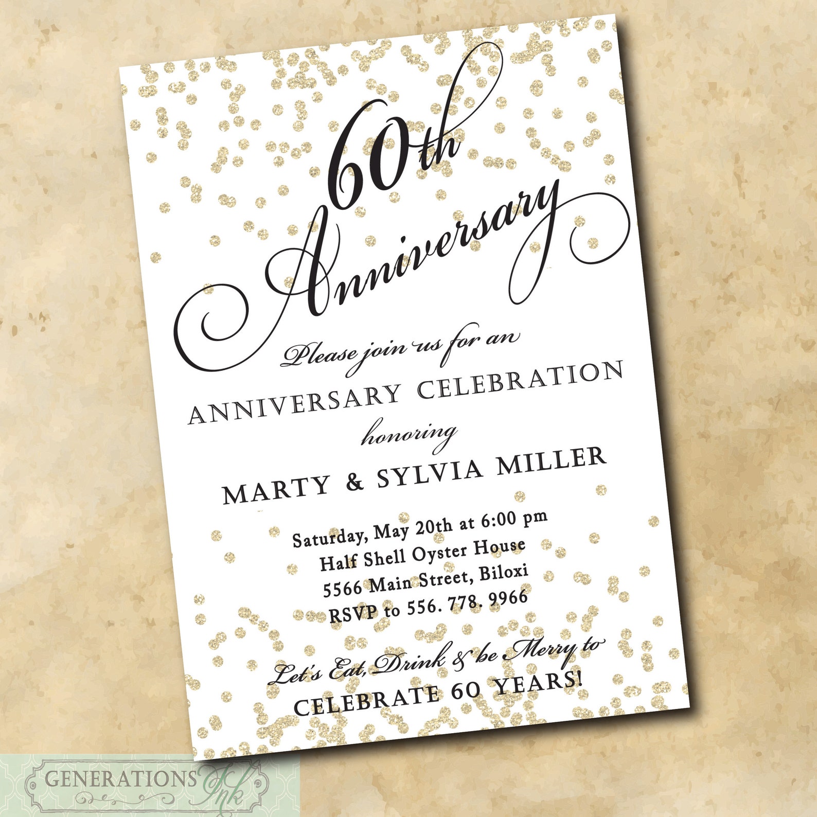 60th Wedding Anniversary Invitation Printable/digital - Etsy