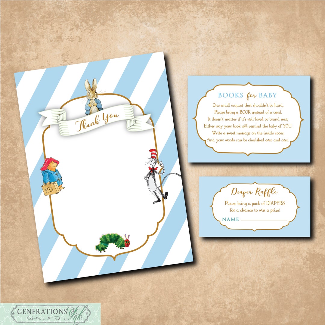 INSTANT DOWNLOAD, Storybook Baby Shower, Thank You Note, Diaper Raffle ...