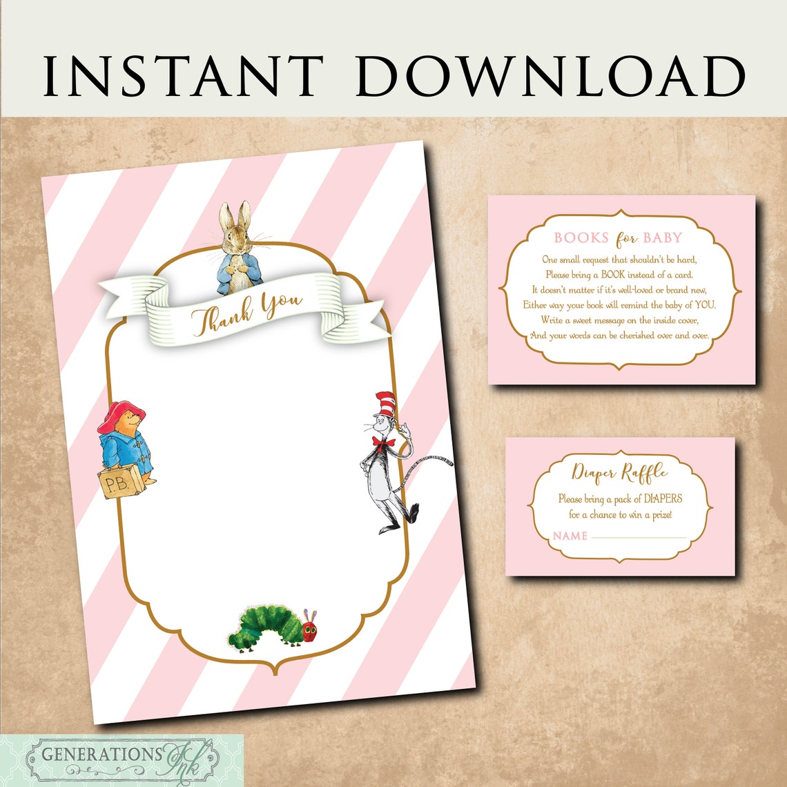 INSTANT DOWNLOAD, Storybook Baby Shower, Thank You Note, Diaper Raffle ...