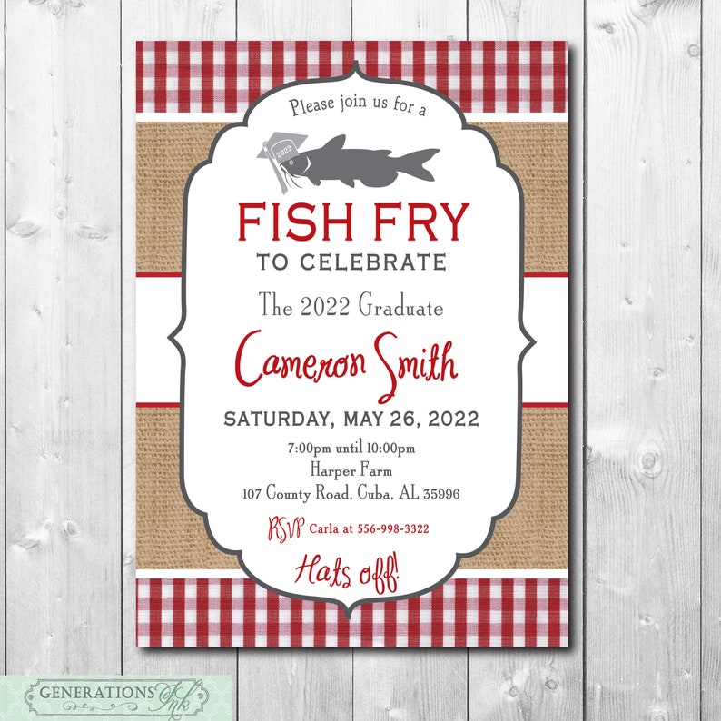 Fish Fry Invitation, Graduation Party Invitation, Fish Fry Graduation ...