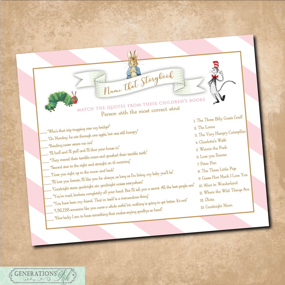 INSTANT Download/name the Storybook Game, Storybook Baby Shower, Name ...