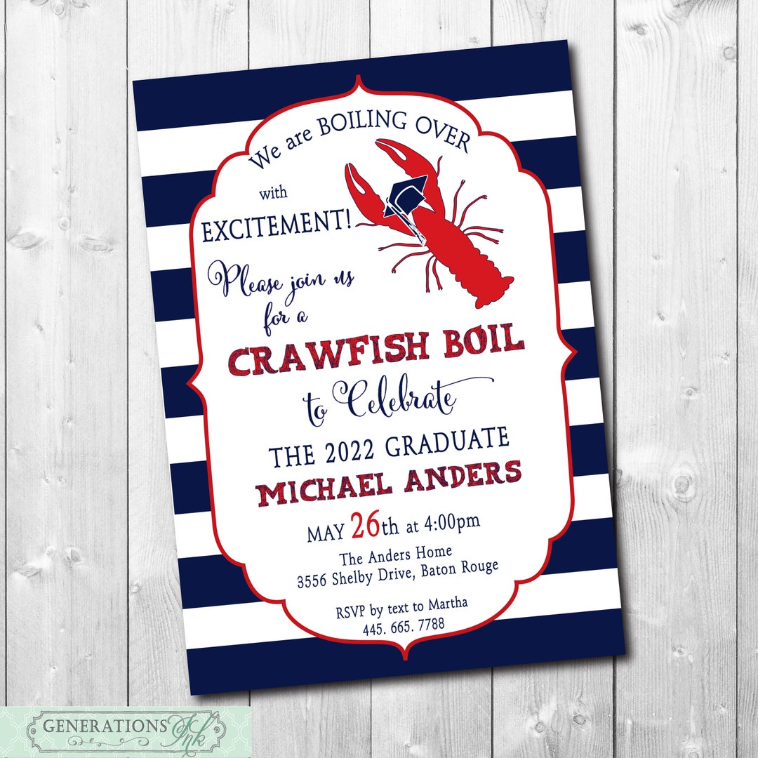 Crawfish Boil Graduation Party Invitation, Seafood Boil, Senior Party ...