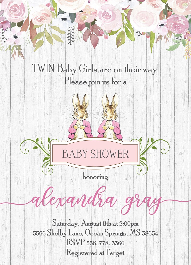 Peter Rabbit Baby Shower Invitation Girl Baby Shower Twin - Etsy
