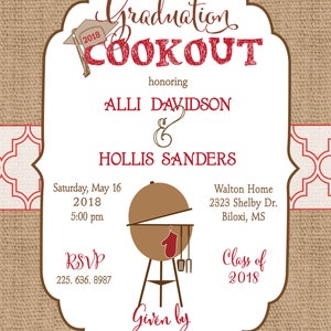 Graduation Party Invitation Cookout Printable/digital File/bbq, Burgers ...