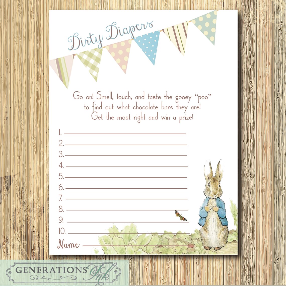 INSTANT DOWNLOAD Vintage Peter Rabbit Baby Shower Game Dirty - Etsy