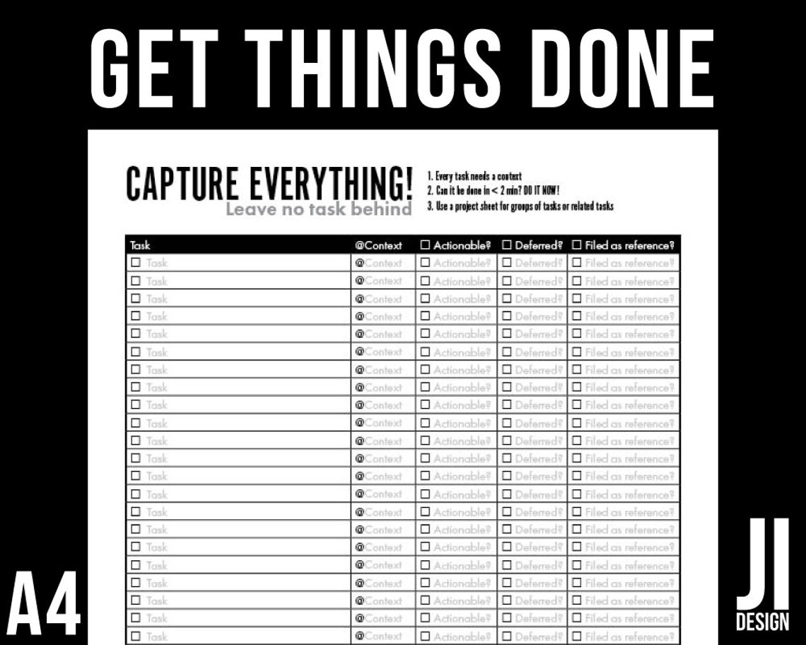 Getting Things Done GTD Printable Set A4 - Etsy