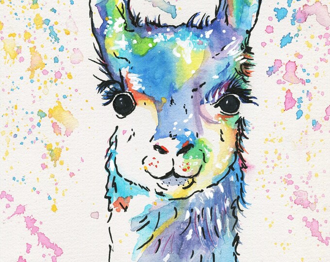 Llama Watercolor Print / Farm Animals / Ready to Ship - Etsy