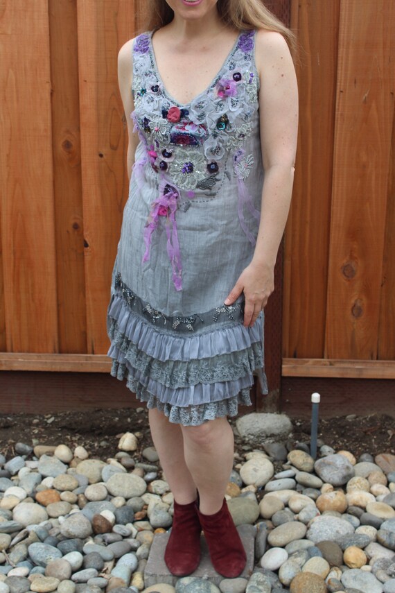 Gray Foggy dress Boho Shabby Chic Art to Wear Handmade - Etsy