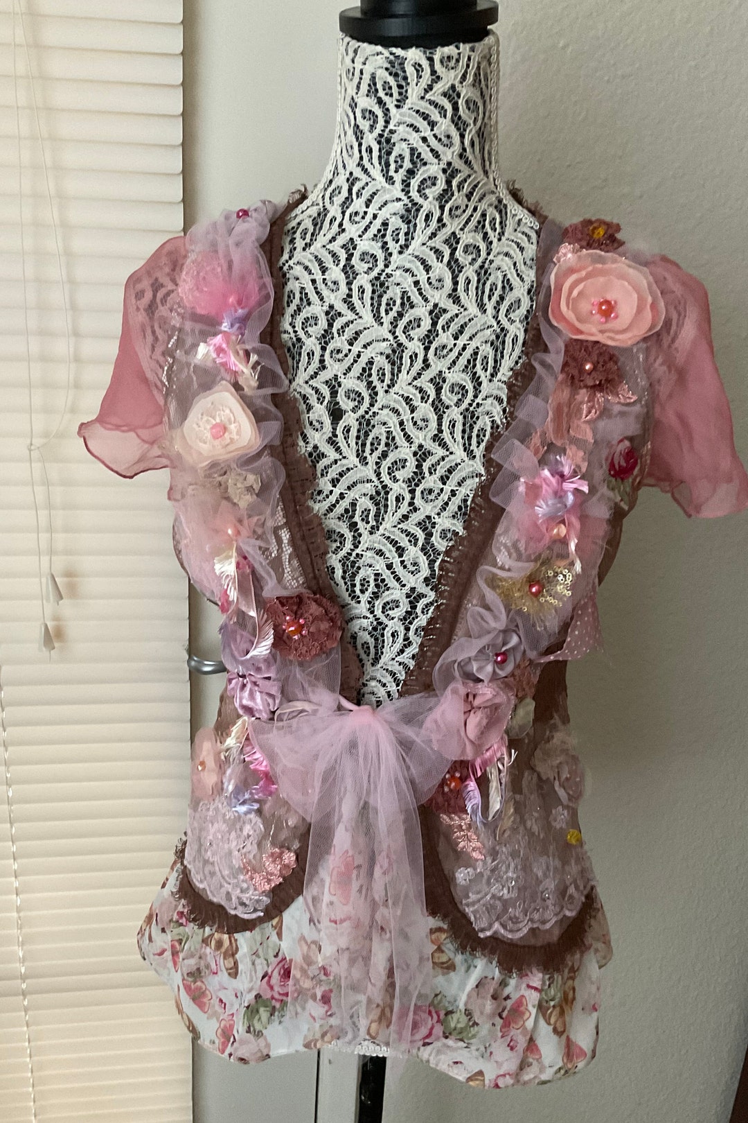 Altered Couture Art to Wear Top Floral Handmade Upcycled Sz S - Etsy