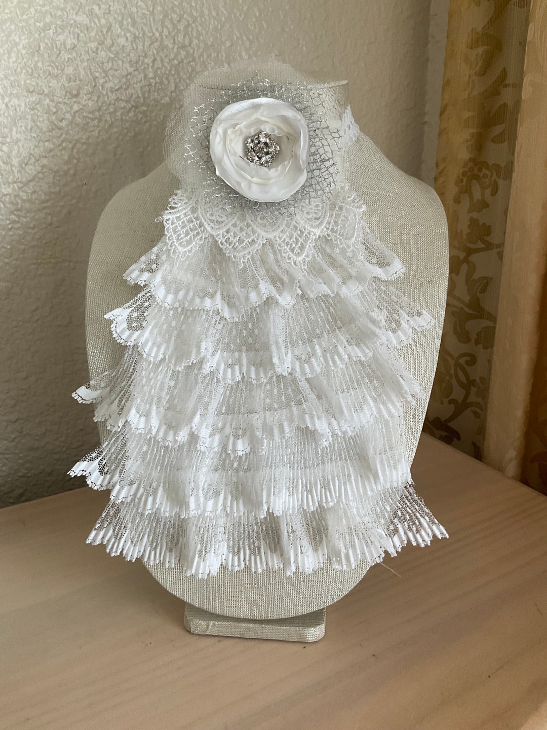 Ruffle Lace Collar Jabot Neck White Detachable Victorian Style Handmade ...