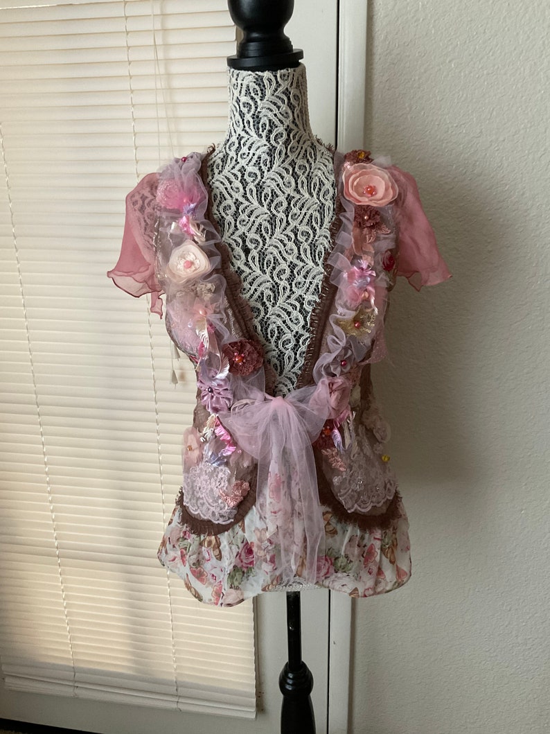 Altered Couture Art to Wear Top Floral Handmade Upcycled Sz S - Etsy
