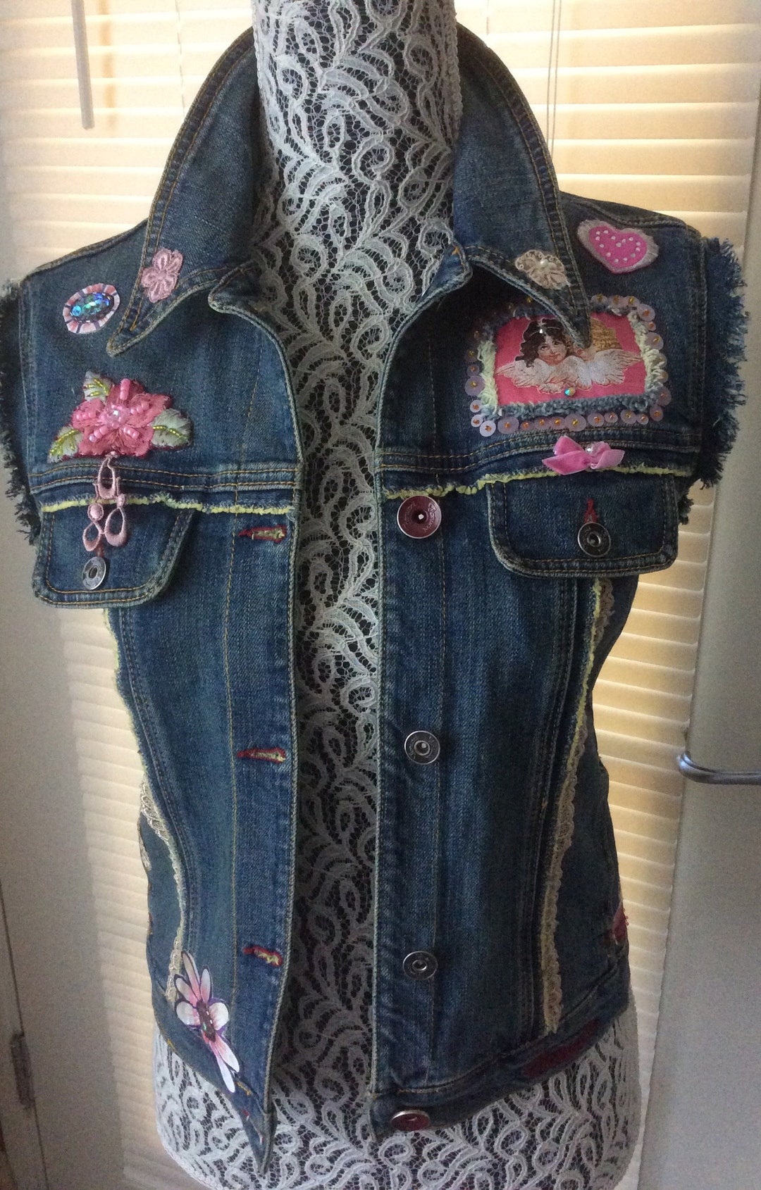 Romantic Shabby Chic Angels Jeans Vest Upcycled Handcraft Sz XS/S - Etsy