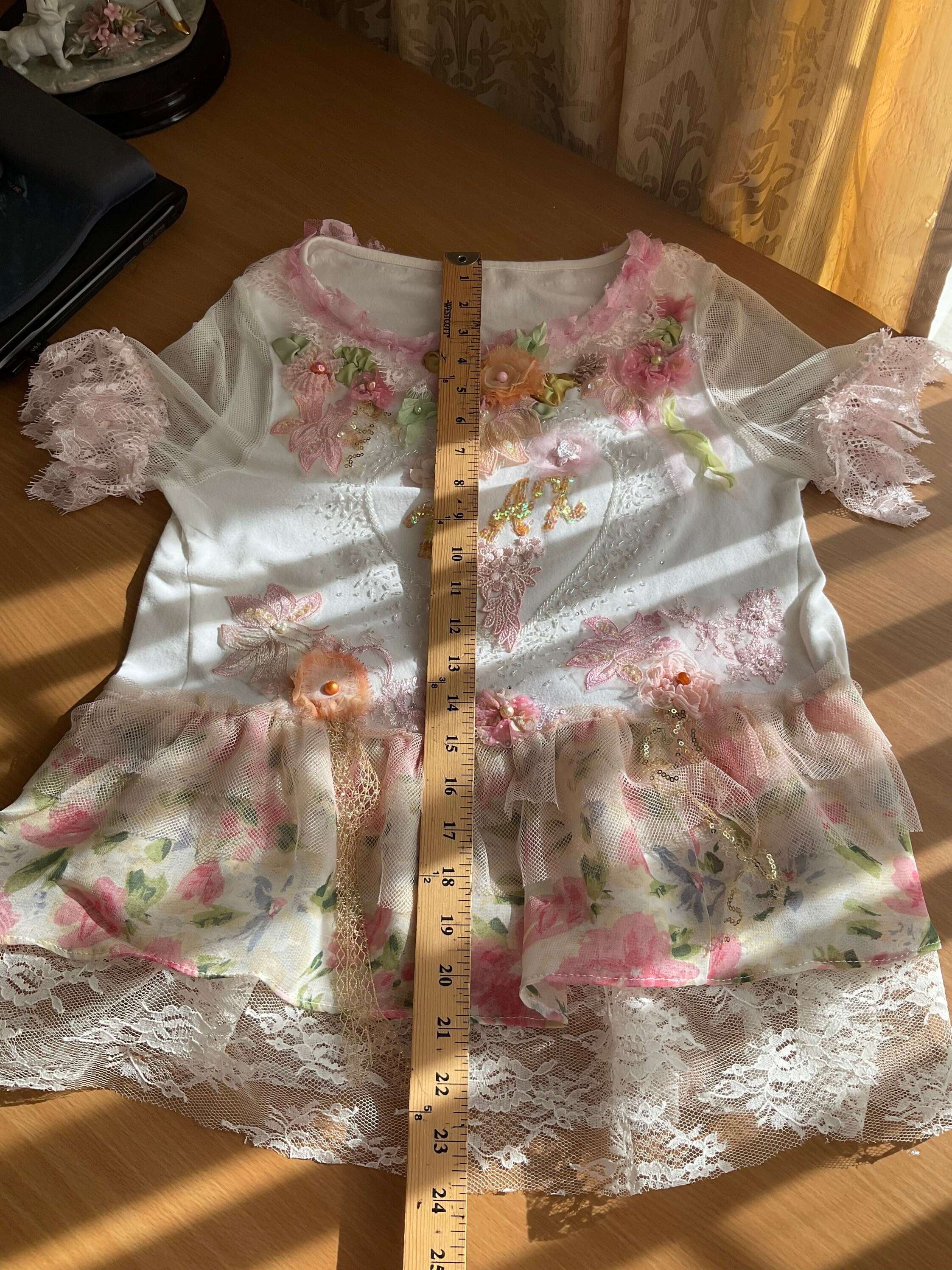 Delicate Flowers Top Shabby Chic Handmade Upcycled Sz S Altered Couture ...