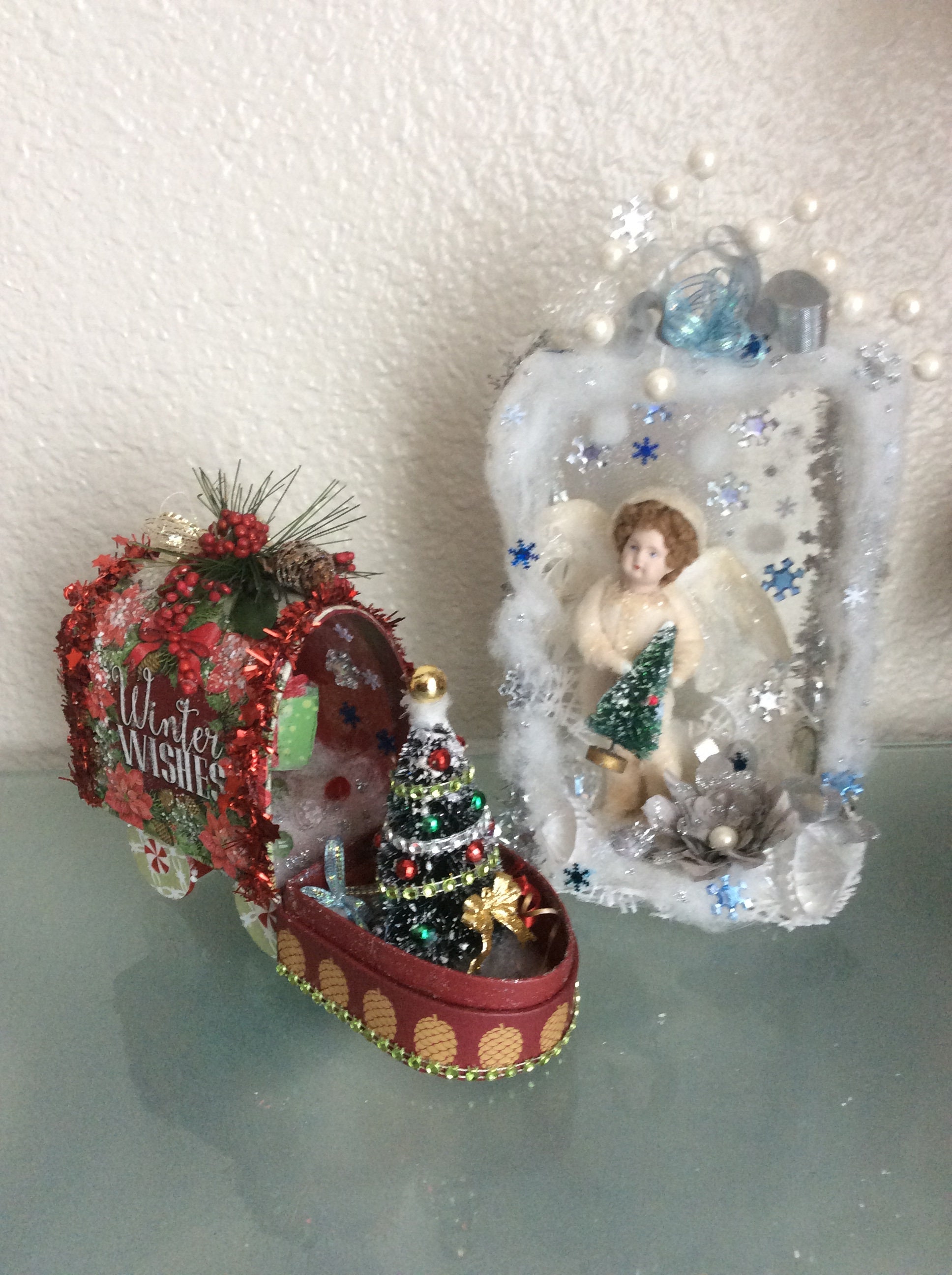 Shadow box Diorama Christmas Ornament Vintage Angel/ Mailbox | Etsy