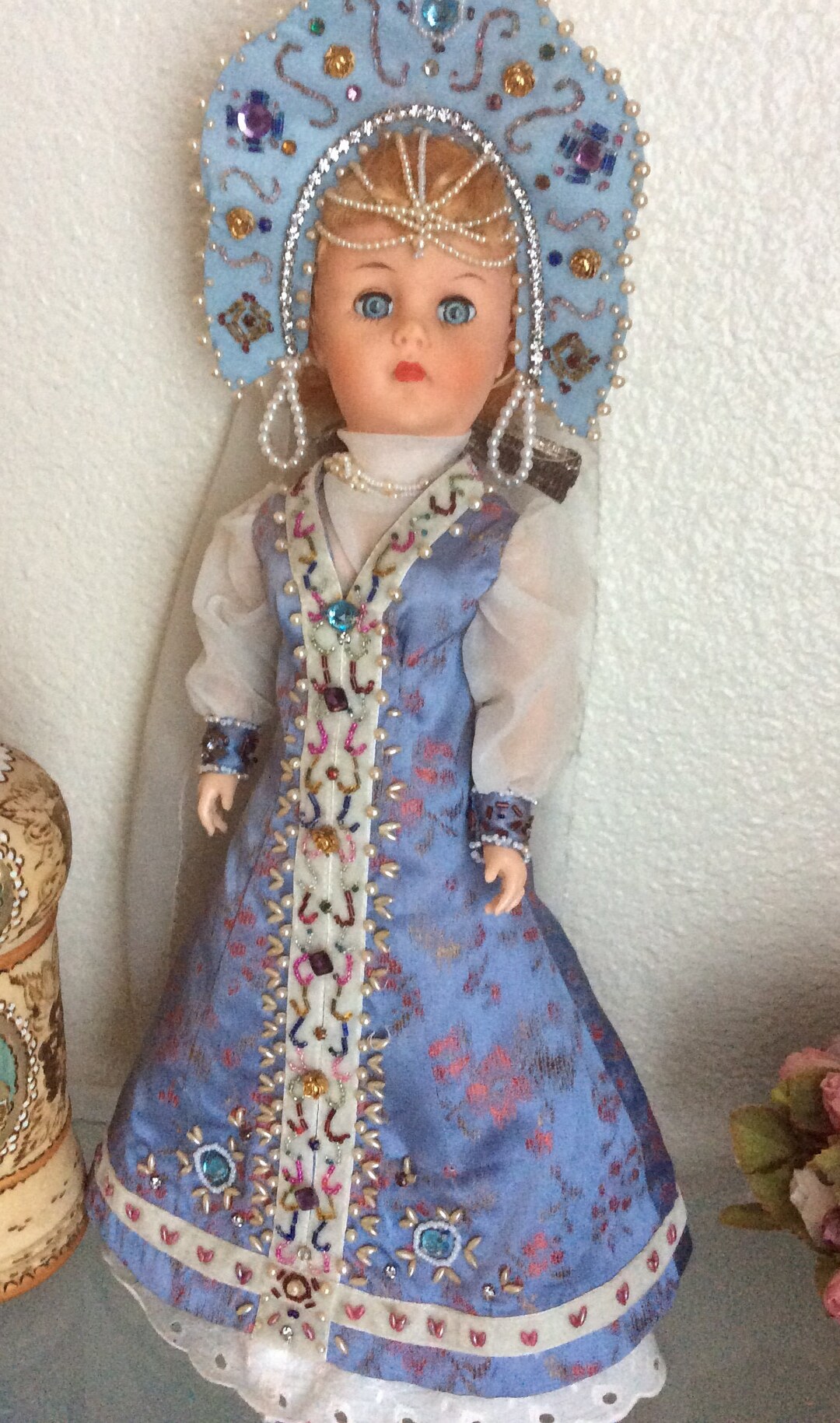 1950s Walker Doll Russian Handcraft Costume Sarafan / Crown Folk Ethnic ...