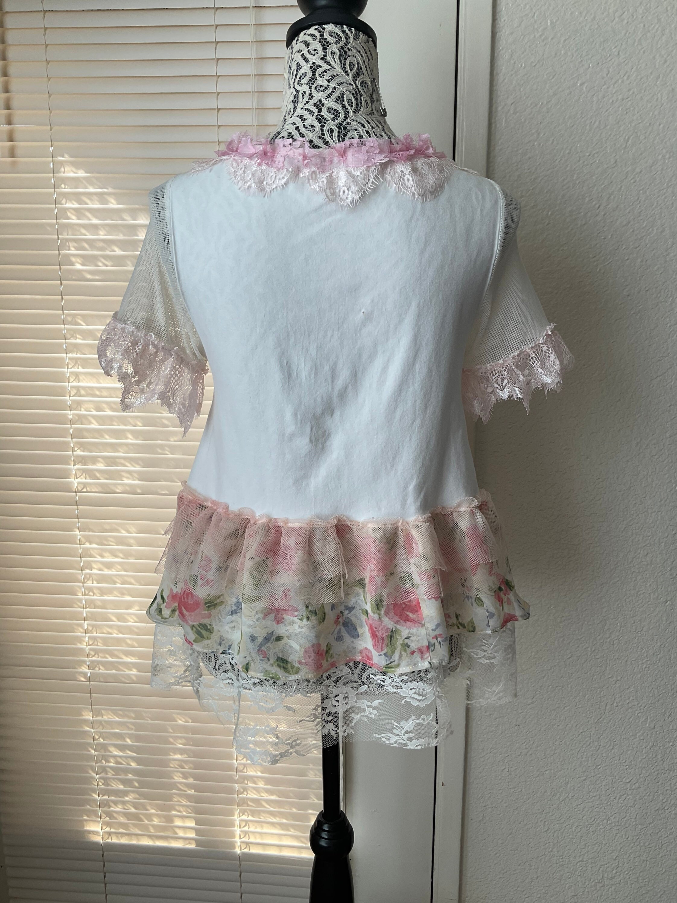 Delicate Flowers Top Shabby Chic Handmade Upcycled Sz S Altered Couture ...