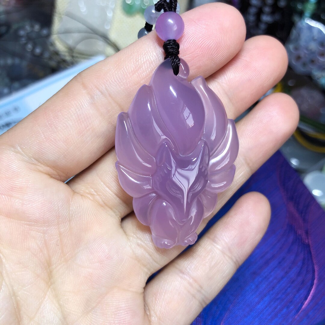 Natural Jade Ice Light Purple Jadeite Jade Fox Animal Pendants Necklace ...