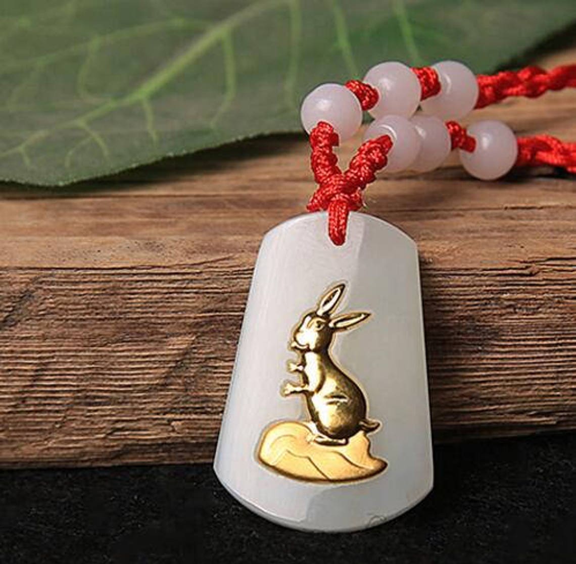 Jade natural AAA jadeite blanco jade 18K colgantes de conejo | Etsy