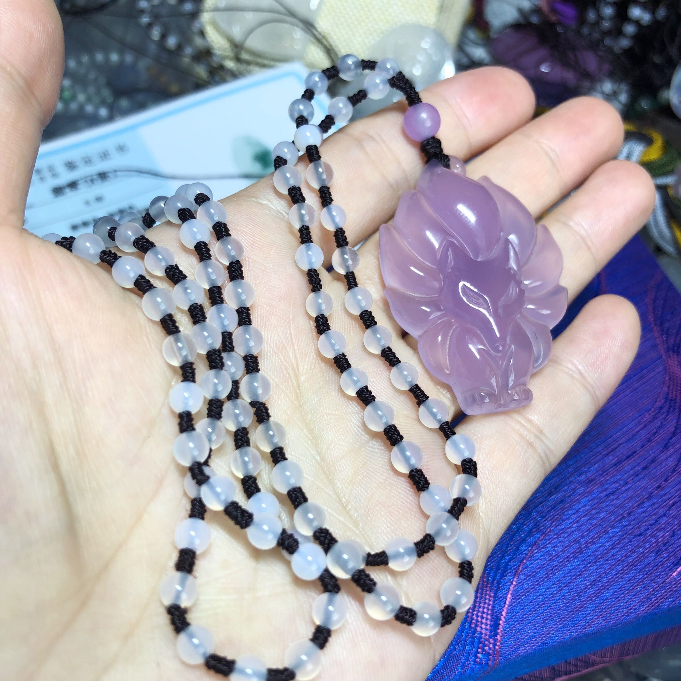 Natural jade ice light purple jadeite jade fox animal pendants | Etsy