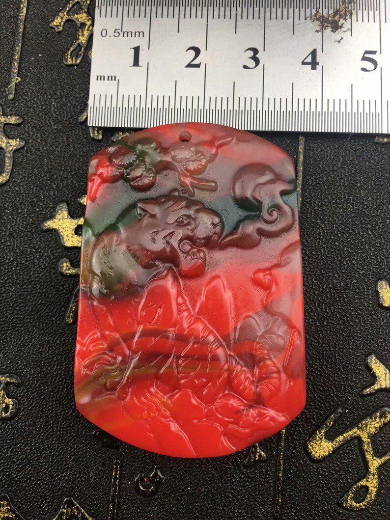 Natural jade ice light green and red jadeite jade tiger animal | Etsy