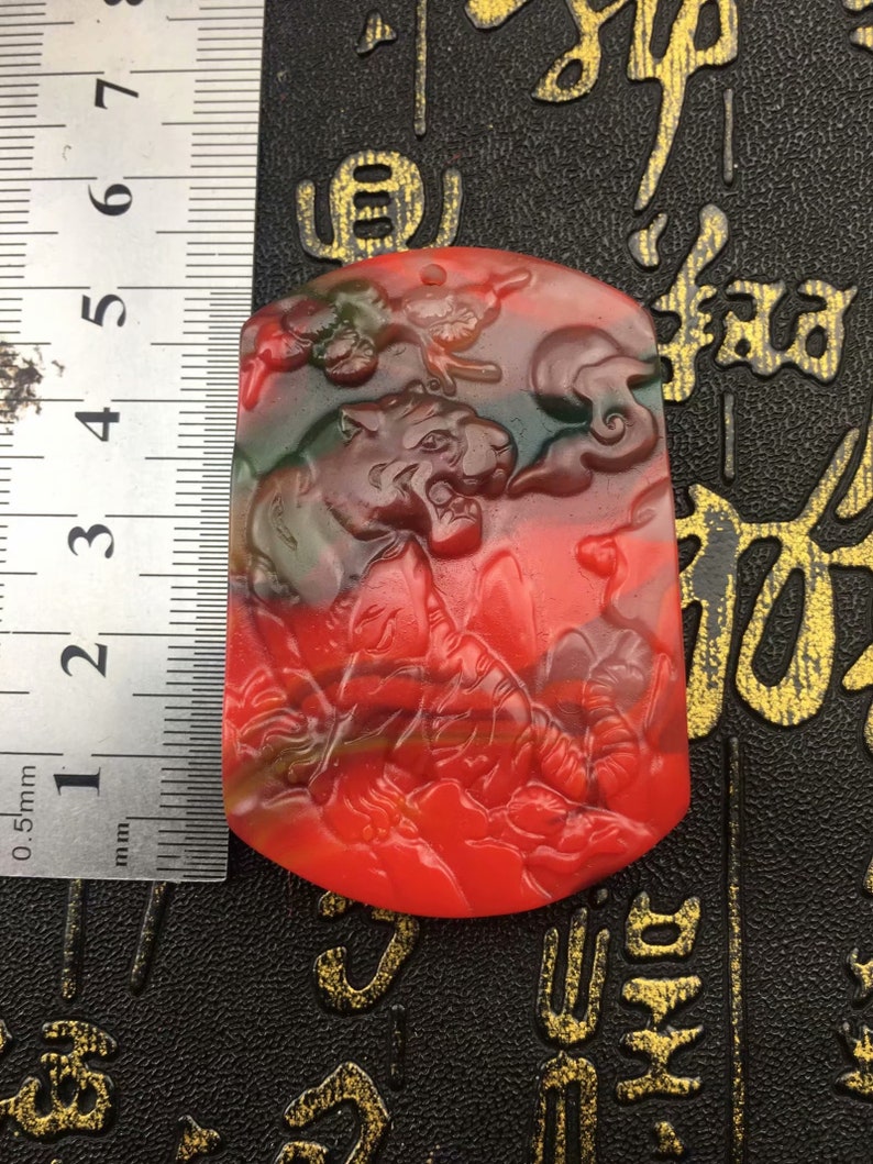 Natural jade ice light green and red jadeite jade tiger animal | Etsy