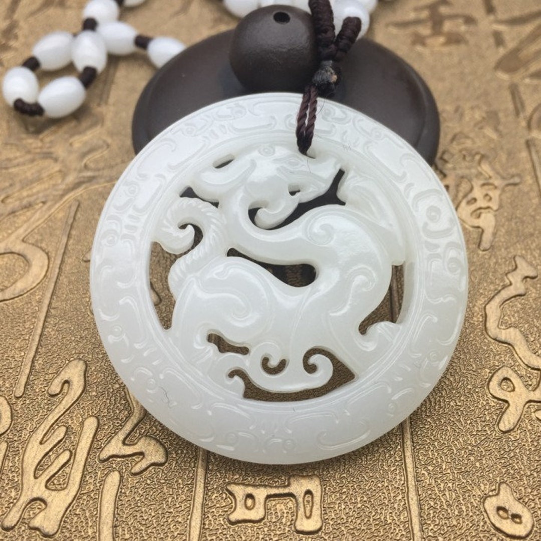 Natural White Jade Oil White Jade Round Jade Dragon Pendants Necklace ...