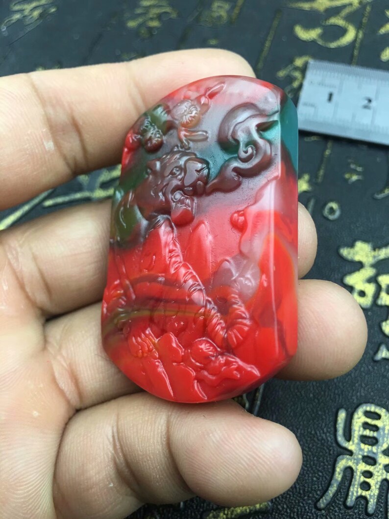 Natural jade ice light green and red jadeite jade tiger animal | Etsy