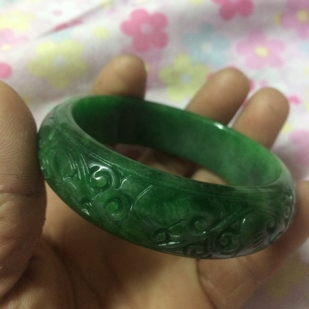 Natural Green Jade Bangle Flower Bangle Size 58mm Width 16mm - Etsy