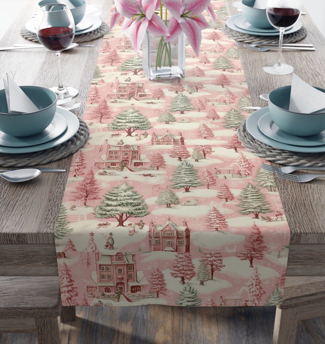 Christmas Table Runner Pink and Green Christmas Trees Table Runner ...