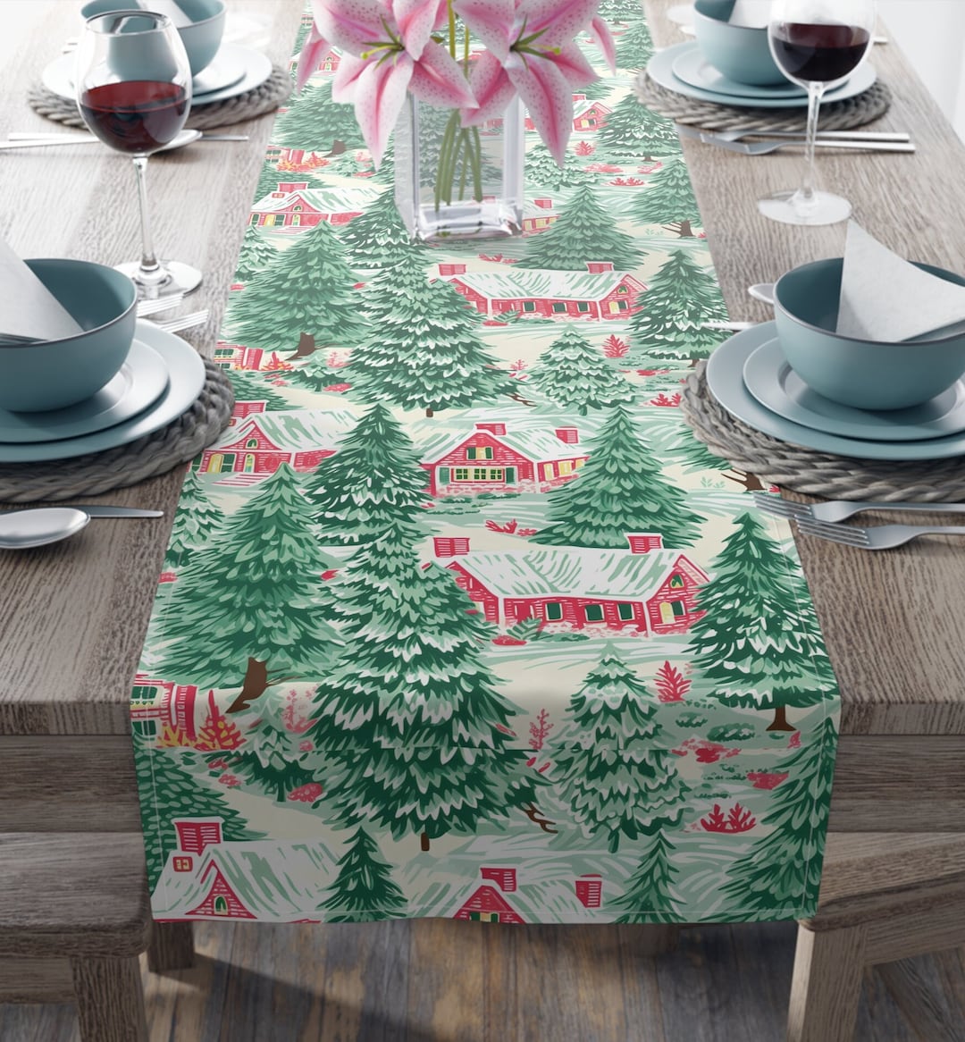 Christmas Table Runner Christmas Town With Christmas Trees Table Runner ...