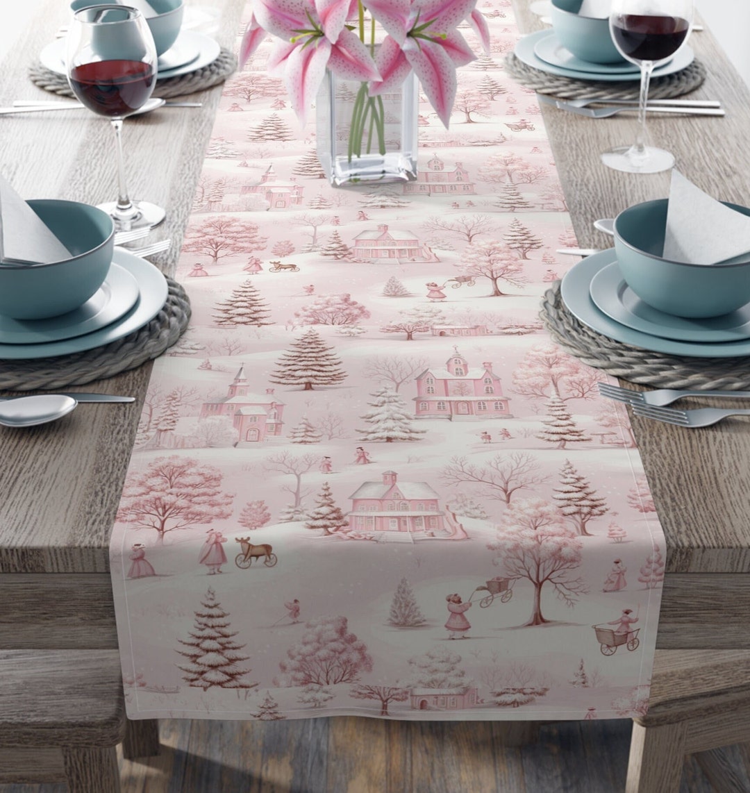 Christmas Table Runner Pink Christmas Trees Table Runner - Etsy