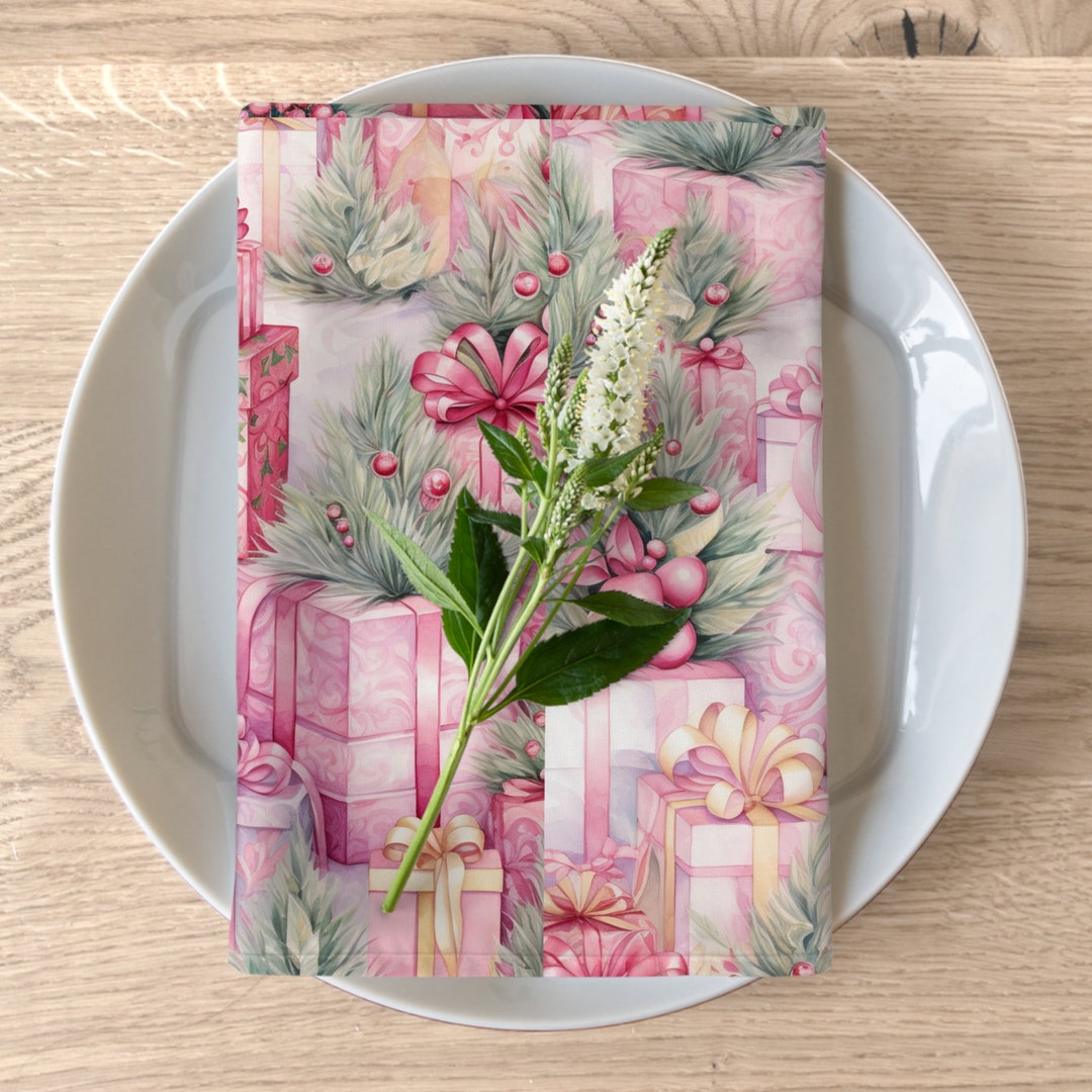 Napkins Christmas Pink Christmas Presents 4 in Set 19x19 See - Etsy