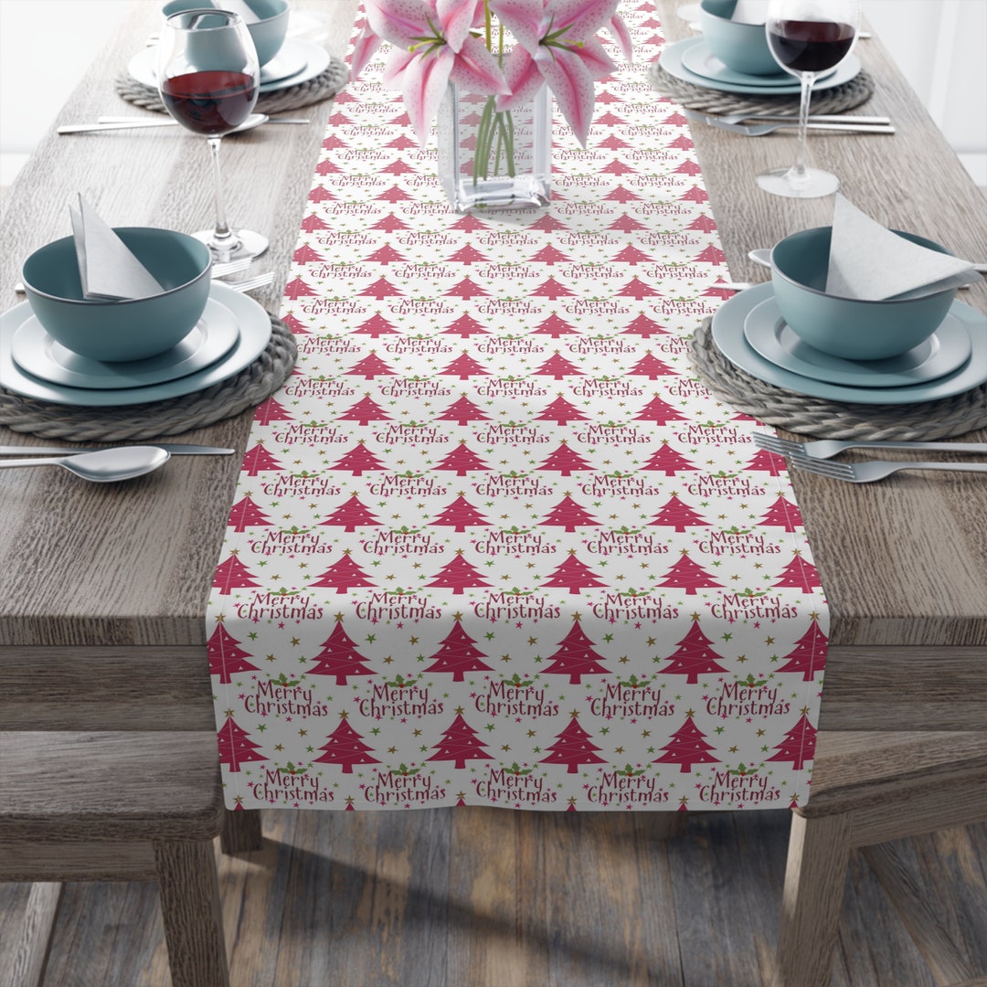 Merry Christmas Table Runner Pink Christmas Trees Table Runner ...