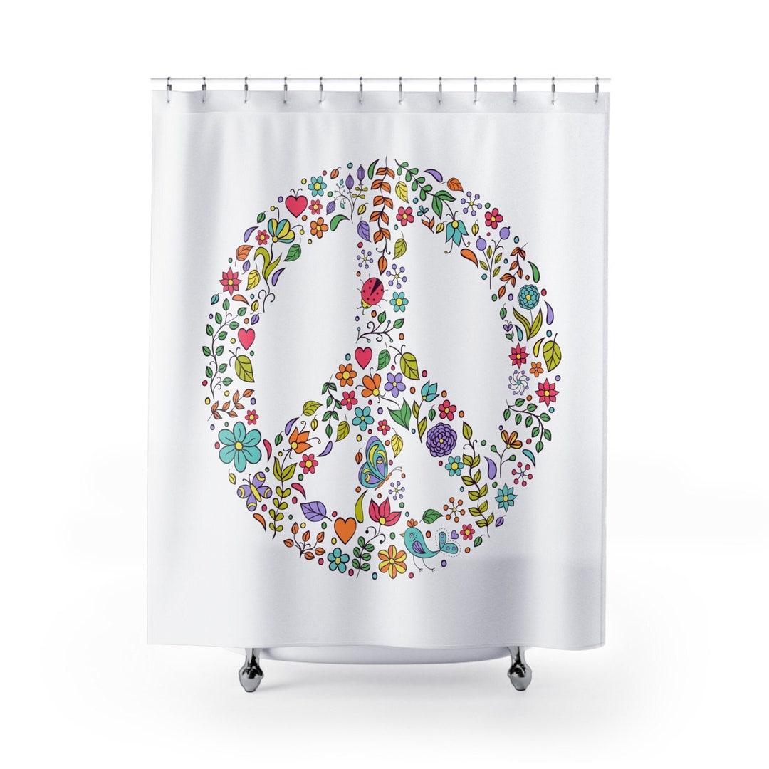 Floral Peace Sign Shower Curtains 71 X 74 See Matching Bathmat - Etsy