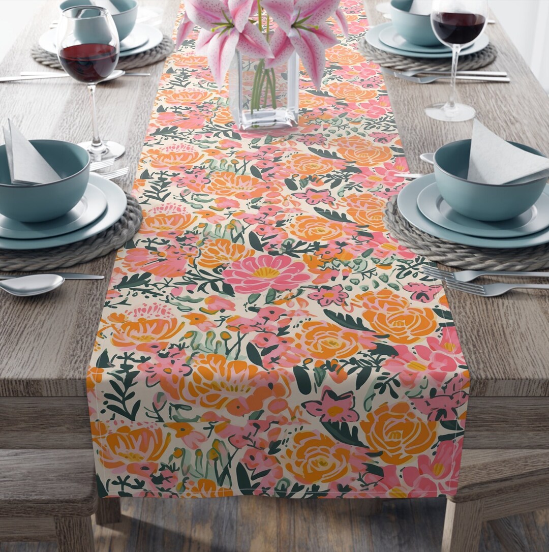 Beautiful Floral Pink and Orange Table Runner Decorations for - Etsy