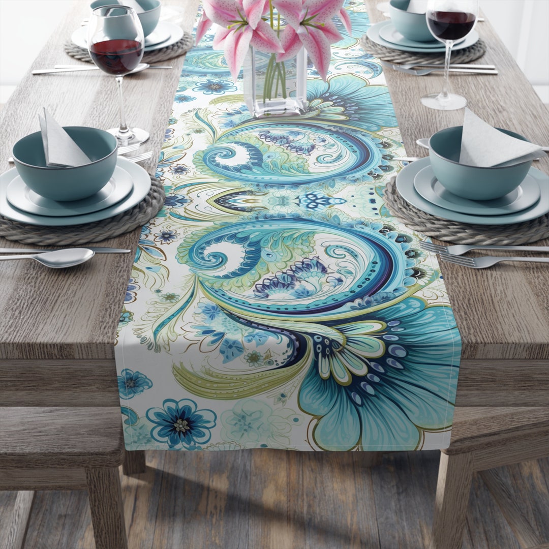 Beautiful Paisley Design in Teal and Green Colors Table Runner ...